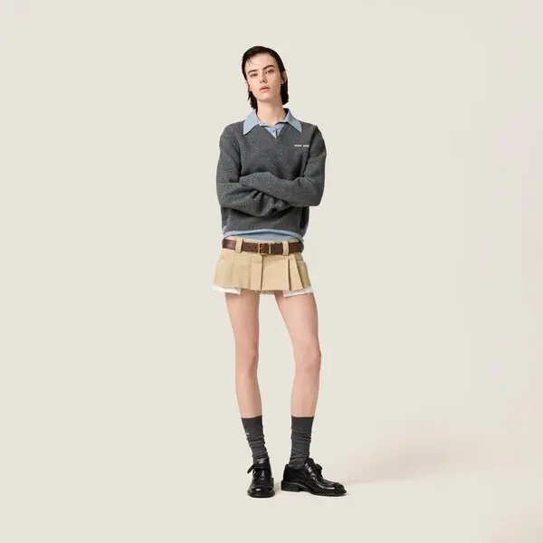 Miu Miu Cashmere And Wool Polo Sweater - Slate Gray/Aviator Blue
